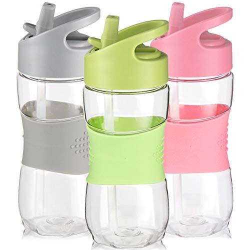 Sivphe Kids Water Bottle with Straw 12oz Leakproof Little School Small Tritan Plastic Drinking Bottle for Boys and Girls Indoor and Outdoor(Green)