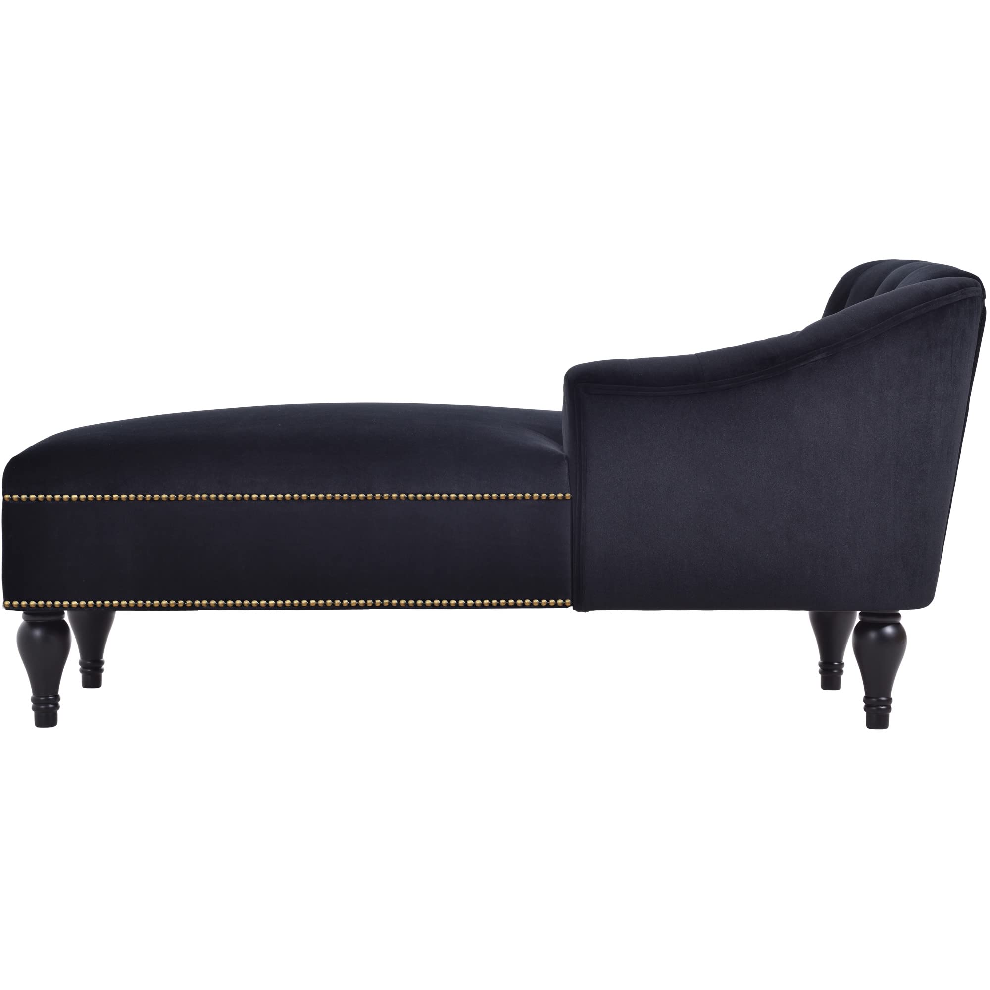FIQHOME Indoor, 58" Velvet Chaise, Button Tufted Right Arm Facing Chair with Nailhead Trim & Solid Wood Legs for Living Room or Office, Sleeper Lounge Sofa (Black)