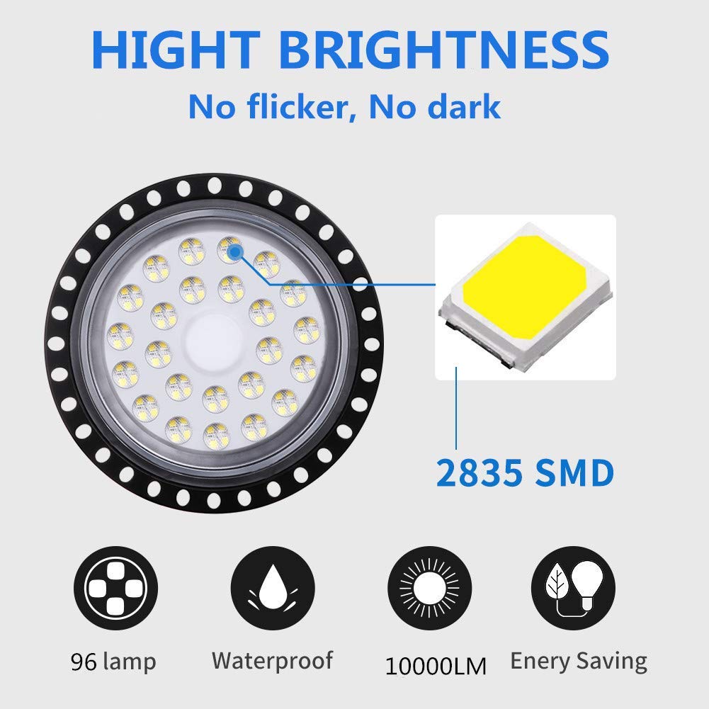 UFO Led Lights 50W, 10000LM High Bay Led Shop Lights - 6000K-6500K Daylight White Ultra Thin LED Warehouse Lights Lamp for Warehouse Shop Garage Barn Workshop Gym Lighting
