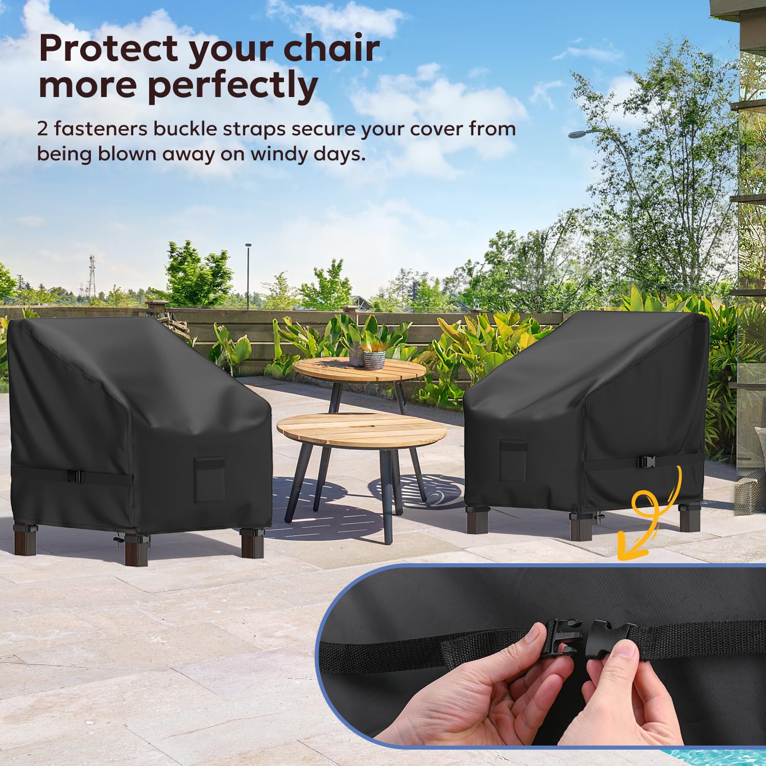 Outdoor Chair Covers For Patio Furniture Waterproof, Gorpche Patio Chairs Covers with Fastener Windproof Buckle Straps, Heavy Duty Lawn Outdoor Furniture Covers fits up to 29 x 30 x 36 inches(2 Pack)
