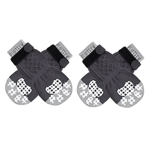 PUPTECK Anti-Slip Dog Socks with Double Sides Grips for Small Medium Large Dogs Hardwood Floors Prevents Licking, Dog Shoes for Hot Pavement Traction Control Paw Protector for Senior Dogs,Slate Grey S