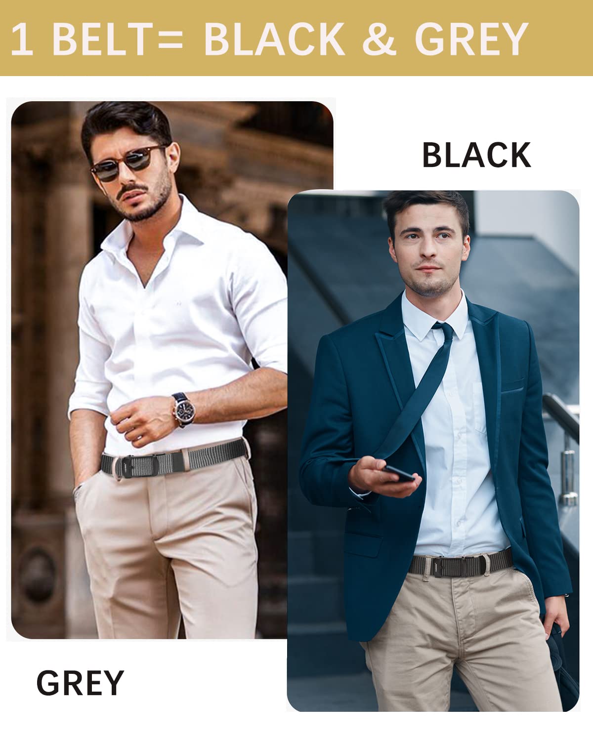 FAIRWIN Reversible Ratchet Belts for Men Nylon Web Belt 1 3/8" In No Holes Dress Casual Jeans Belt with Reverse Buckle