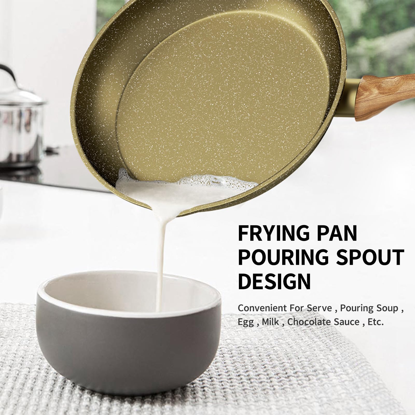 Nonstick Frying Pan,Gold Granite Coating Egg Pan Skillet Omelette Pan,8 Inch Non Stick Fry Pan,Kitchen Cookware Induction Compatible Pan, PFOA Free