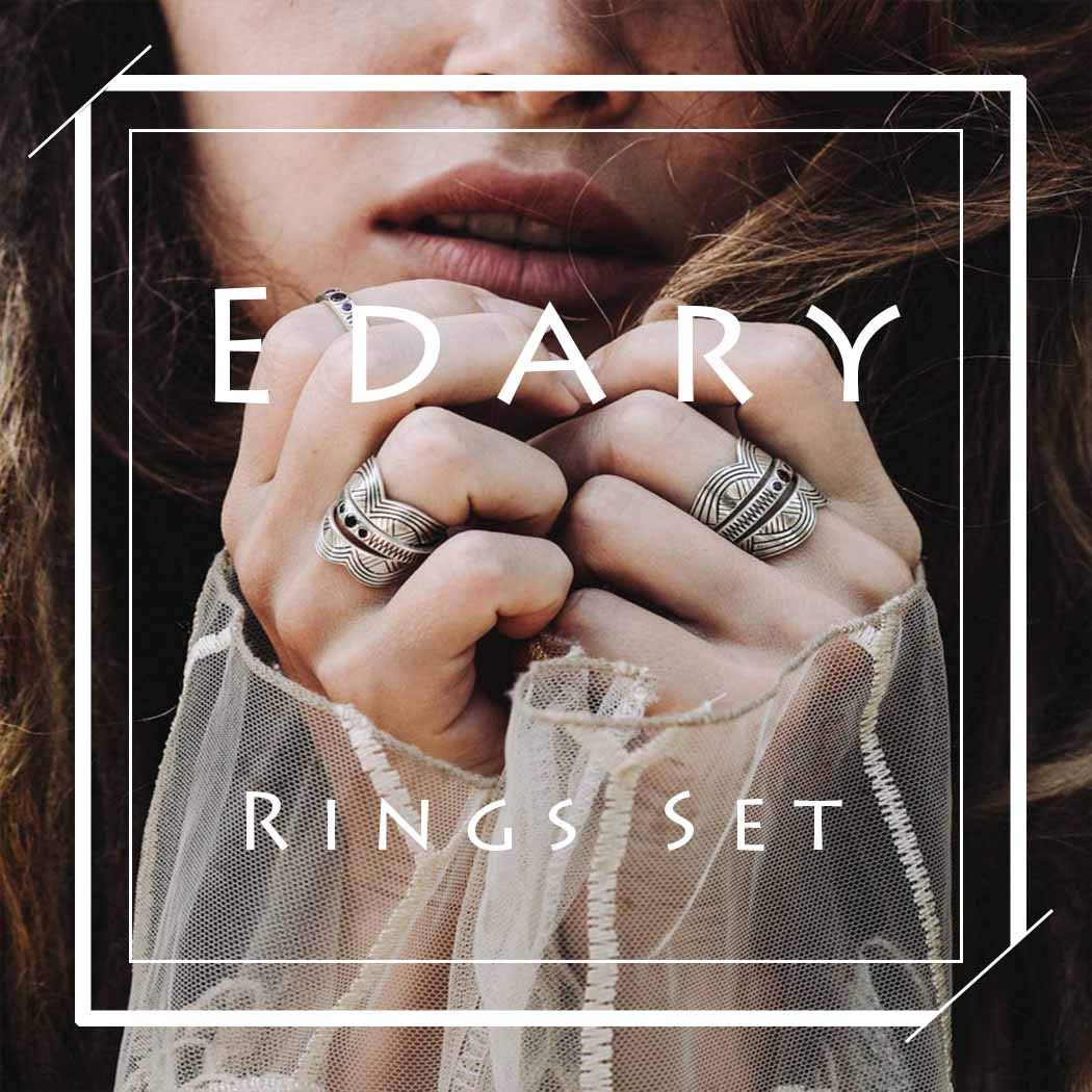 Edary Vintage Rings Set Gemstone Knuckle Rings Carved Stackable Rings Silver Lotus Mid Rings for Women and Girls(11PCS)