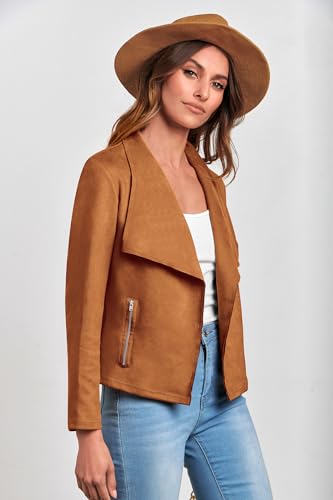 PRETTYGARDEN Women's Faux Suede Jackets 2023 Fall Clothes Long Sleeve Open Front Cropped Coat Outwear (Brown,Medium)