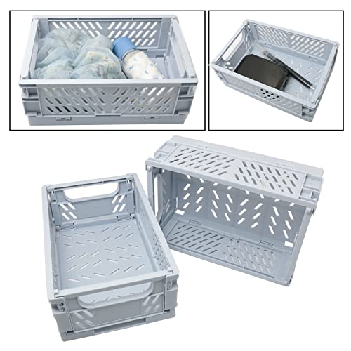 SJZBIN 2pcs Mini Folding Basket 15 x 10 x 5.8cm Blue Plastic Folding Storage Crates for Home Kitchen Bedroom Bathroom