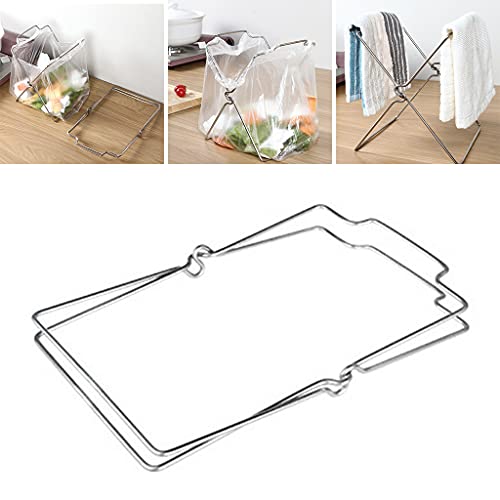 MEELYHOME Stainless Steel Garbage Bag Shelf Home Kitchen Countertop Folding Trash Bag Holder Organizer Dishcloth Towel Rack Garbage Bag Stand