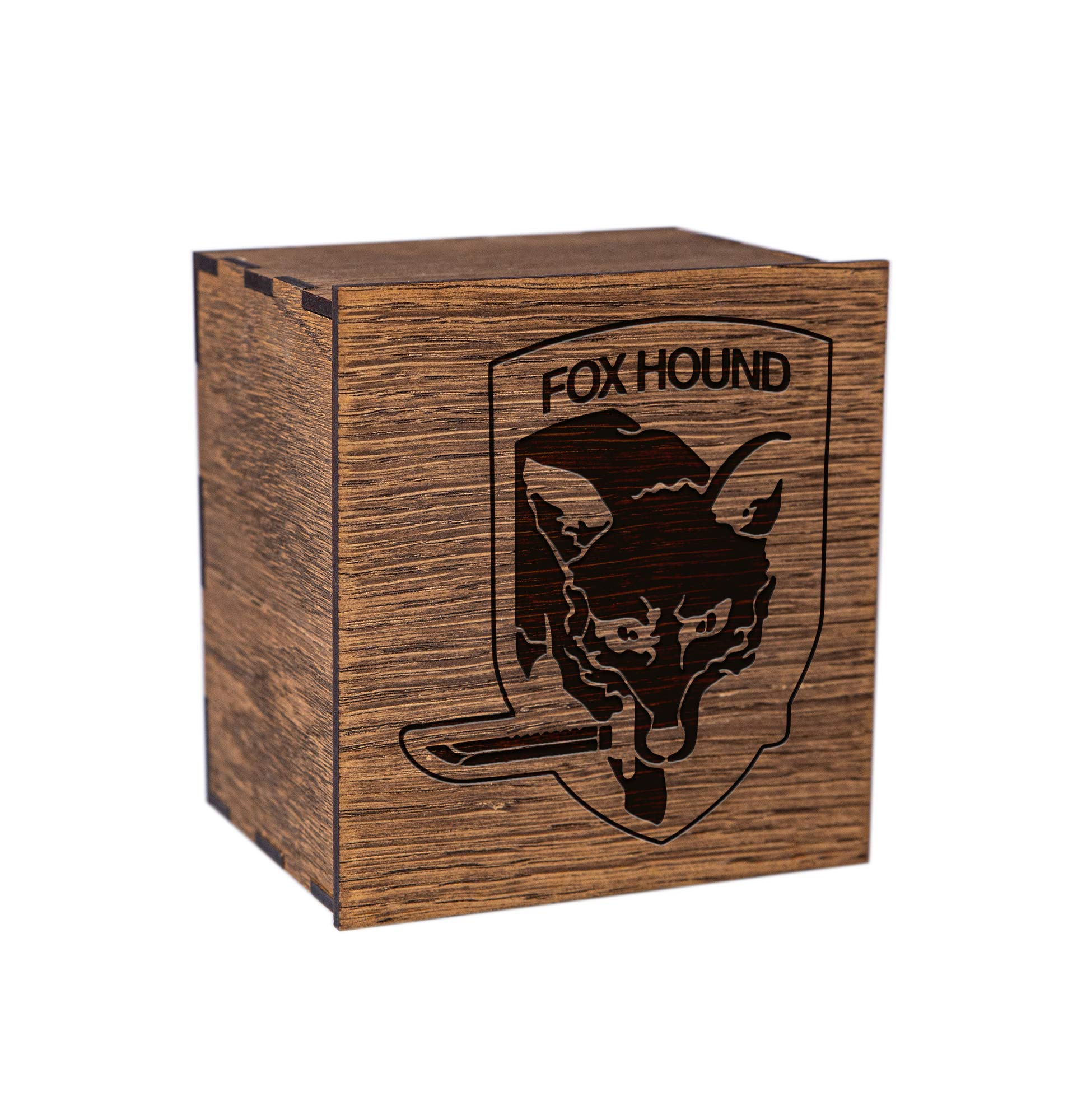 Handcrafted Whiskey Gift Set with Custom Glass, Engraved Wood Box, and Leather Coaster - Stylish Gifts for Game Fan - Unique Present for Him (Fox Hound)