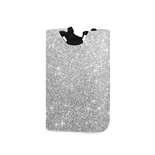 Laundry Hamper Silver Glitter Sparkle Bling Large Storage Bins Waterproof Foldable Canvas Laundry Hamper Bucket with Handles for Storage Bin,Kids Room,Home Organizer,Nursery Storage,Baby Hamper