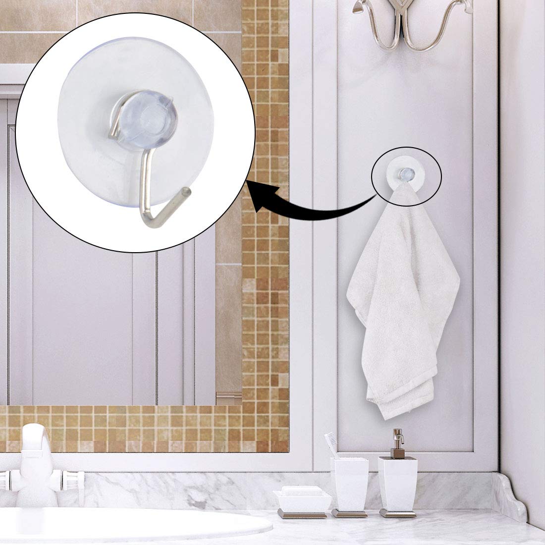 uxcell 4pcs Suction Cup Hooks 1 Inch Diameter Wall Hooks Hangers Removable Kitchen Bathroom Wall Vacuum Holder for Smooth Tile Glass