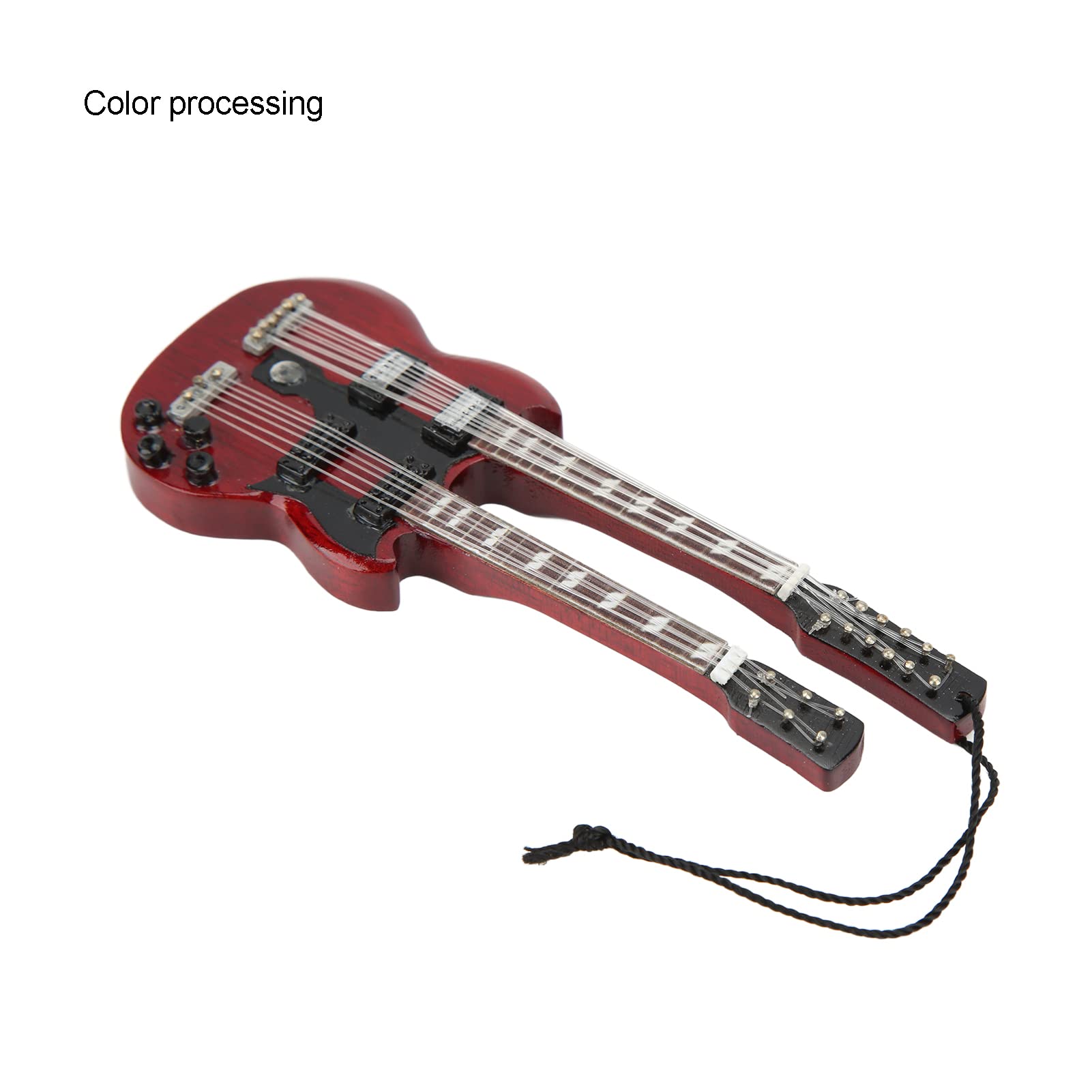 HEEPDD Miniature Guitar Model, Double Neck Bass Guitar Pendant Mini Wooden Guitar Ornament for Home Display Decoration