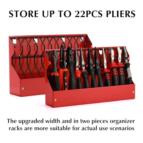 EMENTOL 14 Slots Plier Organizer Rack, Mounts on a Pegboard, Special Tilt Feature, Red/Black, for Toolbox Drawer or Workbench