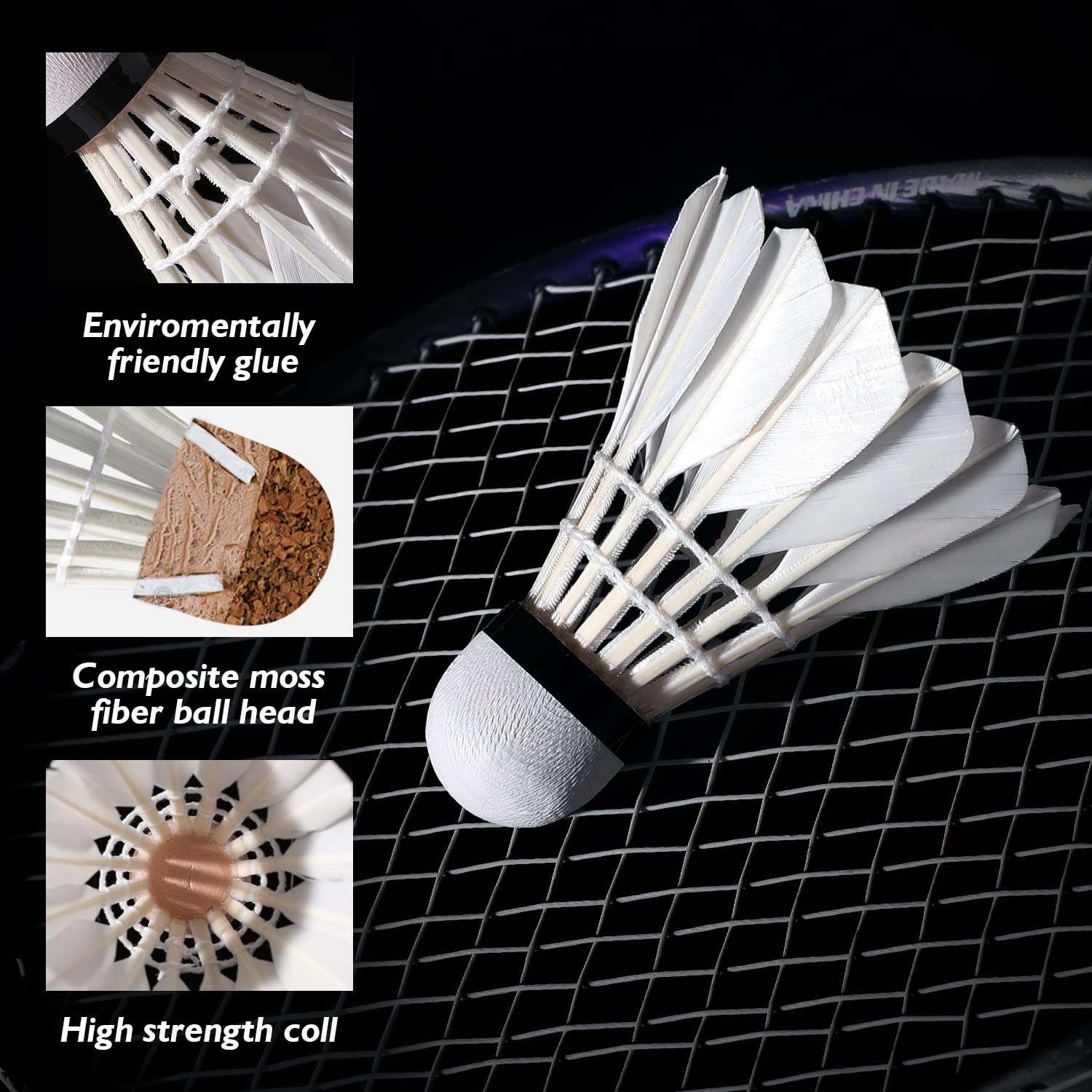Hxusxjun 12 Pack Goose Feather Badminton Shuttlecocks,Badminton Birdies with Great Stability & Durability for Indoor Outdoor Training Sports,Great for Trainers, Amateurs, Beginners and Family