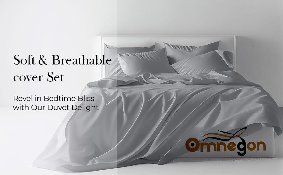 Omnegon Oversized King 120x98 Size 3-Pieces Duvet Cover 800 TC 100% Egyptian Cotton Luxury Soft & Breathable Comforter Cover 3 PC Duvet Set Zipper Closure & Corner Ties, Silver Grey Solid
