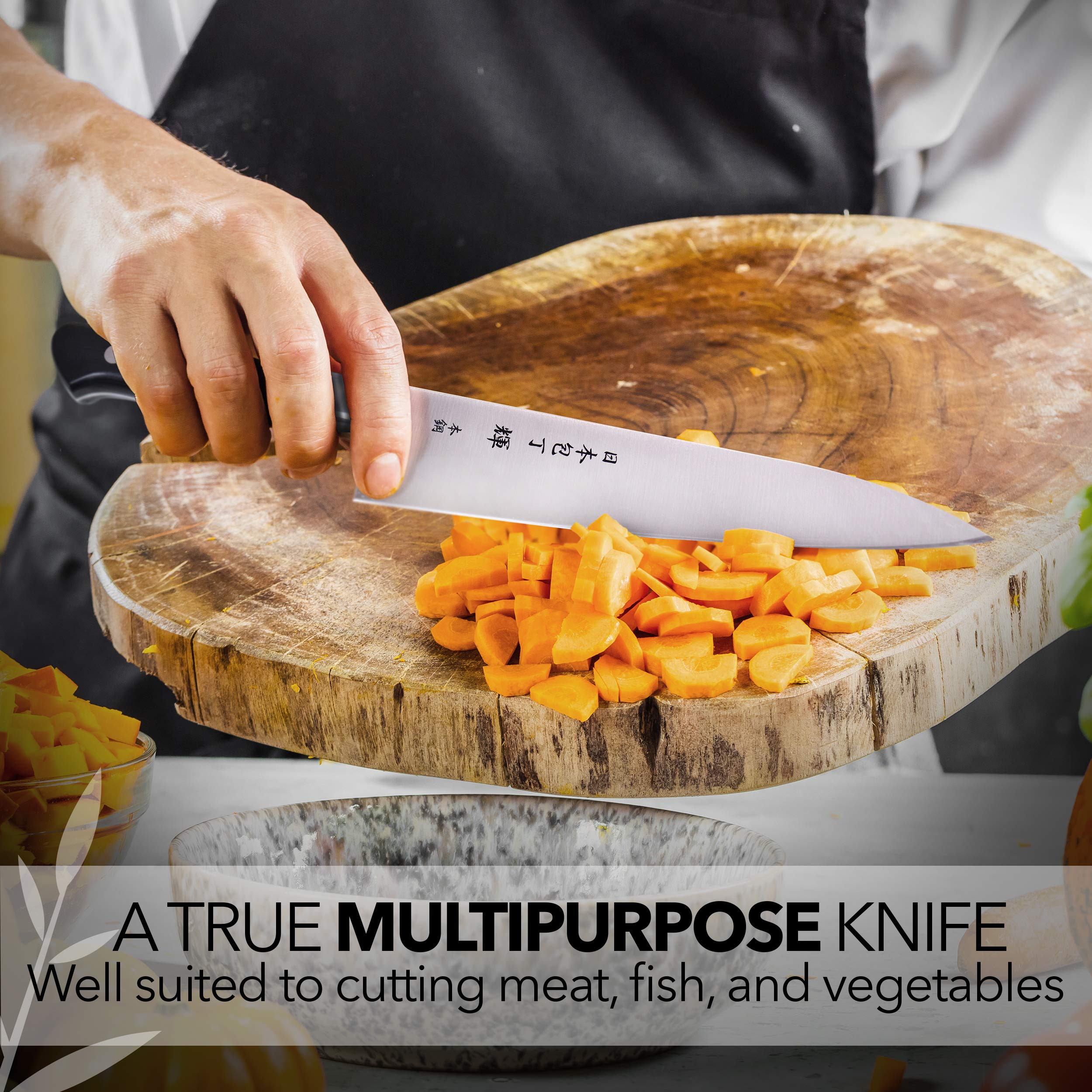 JCK ORIGINAL Kagayaki CarboNext Japanese Chef’s Knife, KC-5SES Professional Gyuto Knife, High Carbon Tool Steel Pro Kitchen Knife with Ergonomic Pakka Wood Handle, 7 inch