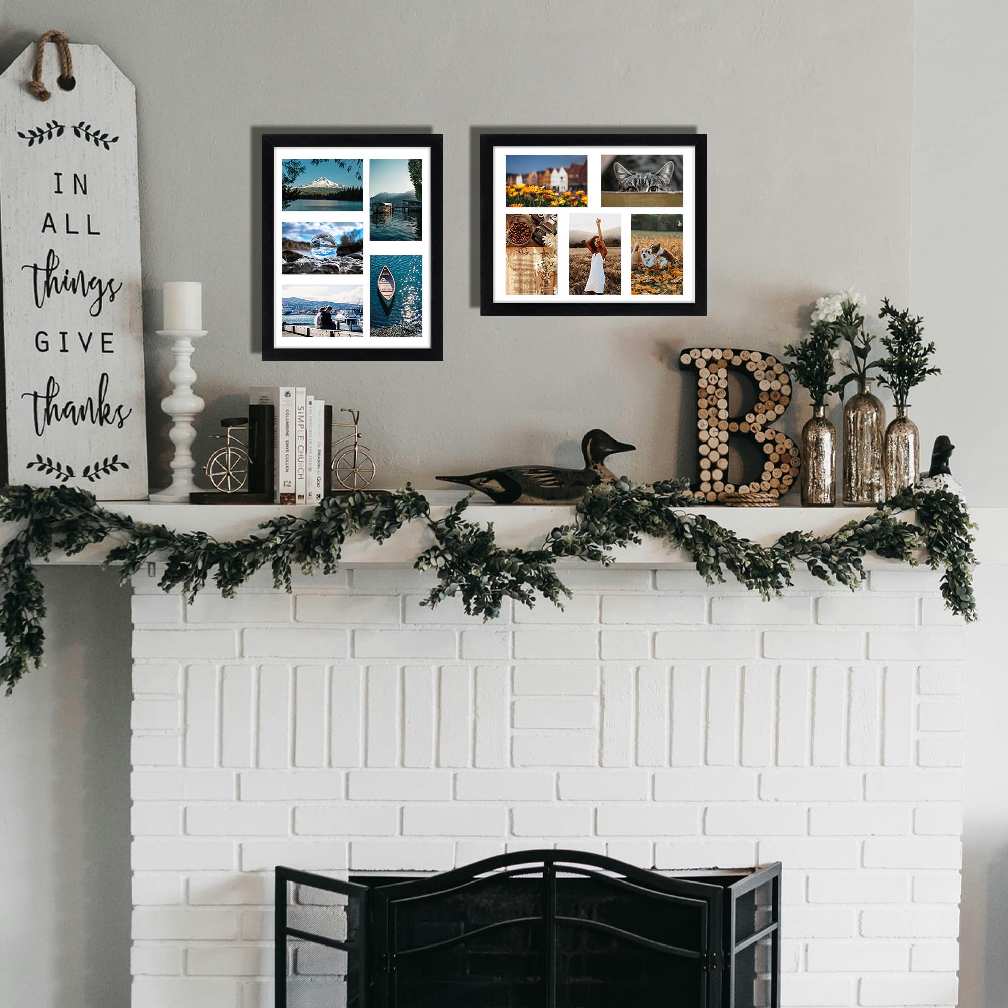 DUENPY 11x14 Collage Picture Frame, 4x6 Collage Picture Frame,Displays Five 4x6 inch Photos, or 11x14 (Without Mat) Available for Horizontal and Vertical Display,Black.