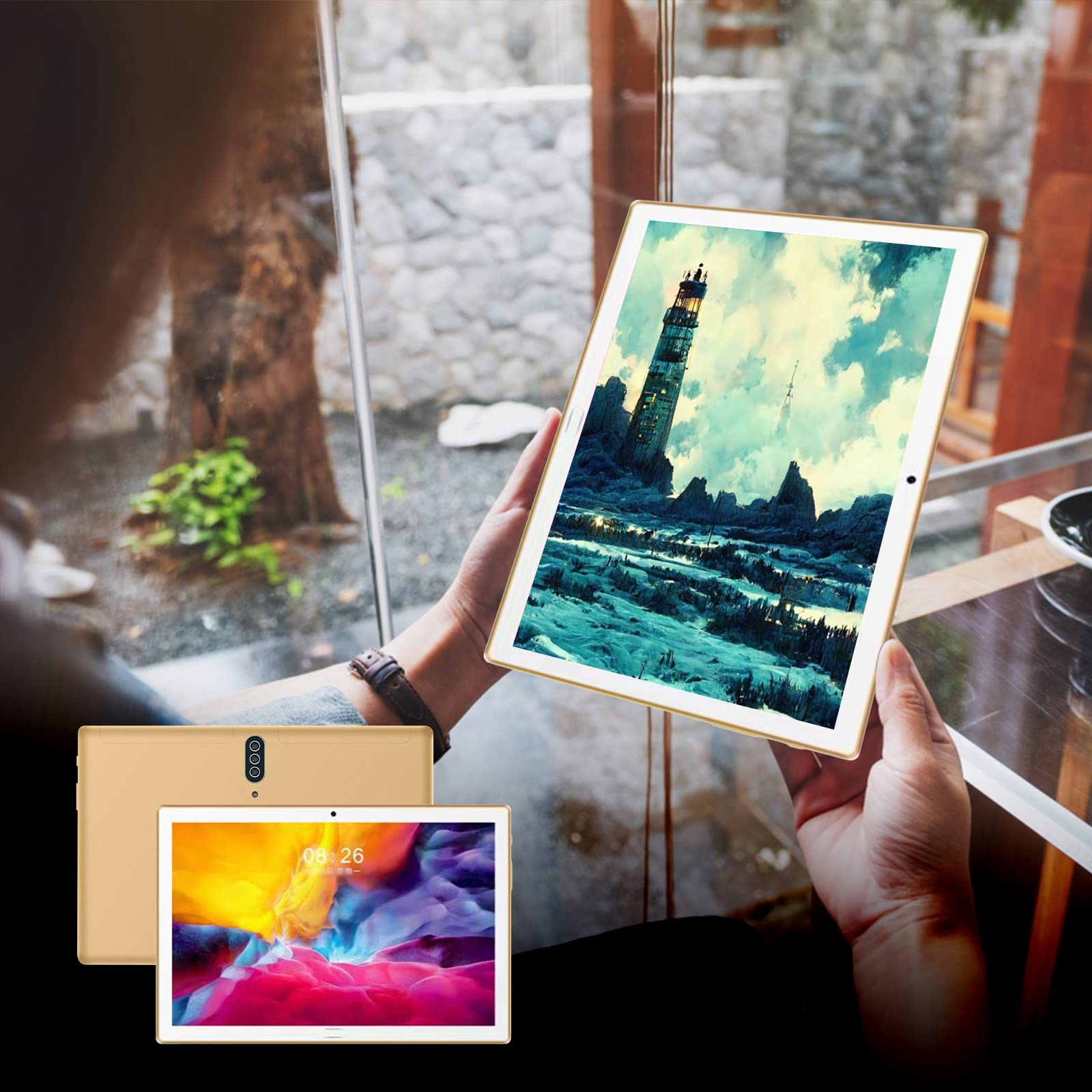Idoravan Tablet 10 Inch Android Tablets, 16GB ROM 256GB Expand，3800mah Battery, 1GB RAM Tableta, Dual Camera WiFi BT 10.1'' IPS HD Touch Screen, 10IN Tabletas (Gold)