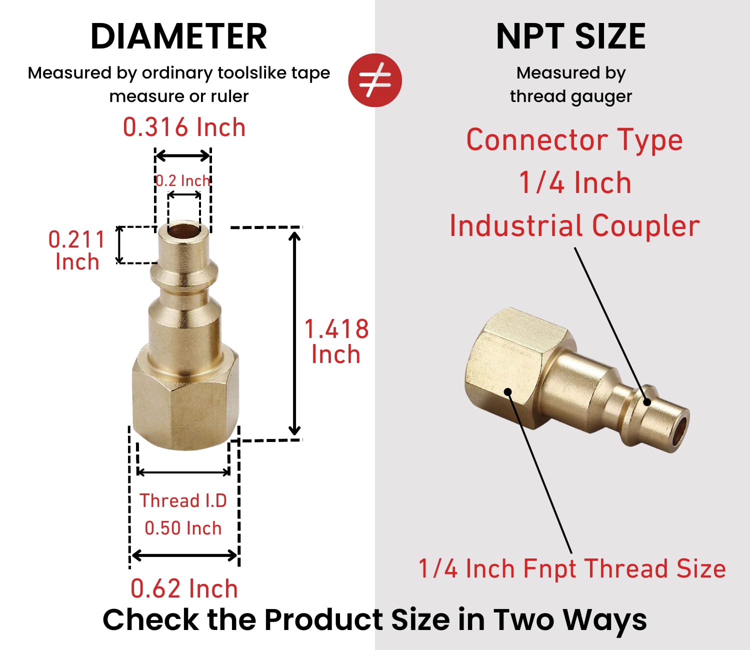 T TANYA HARDWARE Air Hose Fittings And Air Coupler Plug, Air Compressor Quick-Connect FNPT Female Plug Kit (Industrial Type D, 1/4-Inch NPT Female Thread, Solid Brass, 2 Piece)