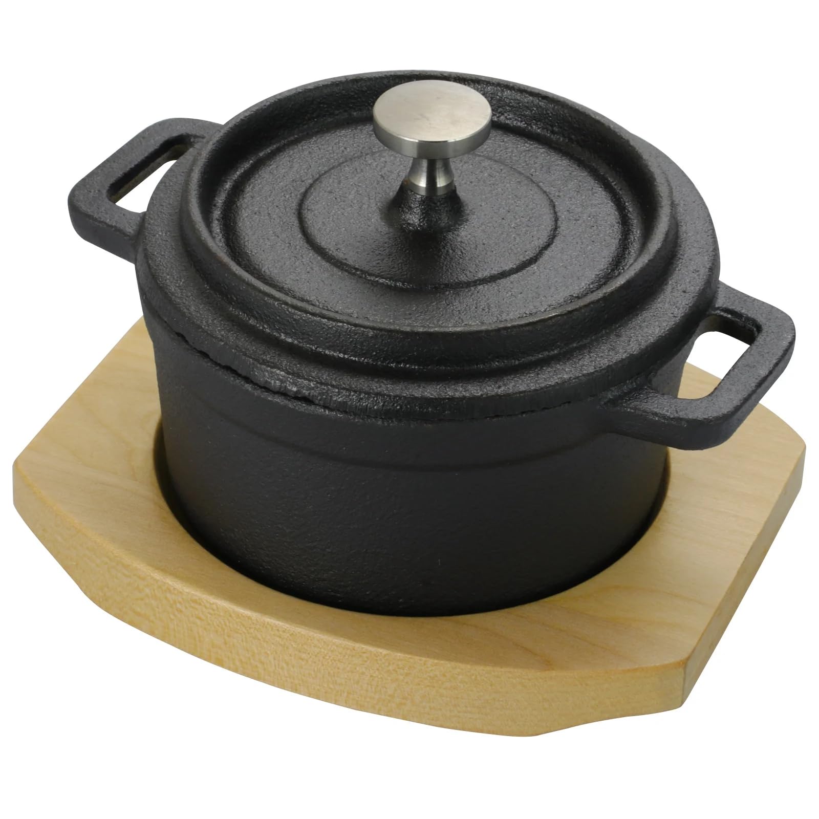 Gibson 93061.03 Campton 0.3 qt. Mini Round Cast Iron Casserole Dutch Oven with Lid & Wooden Base