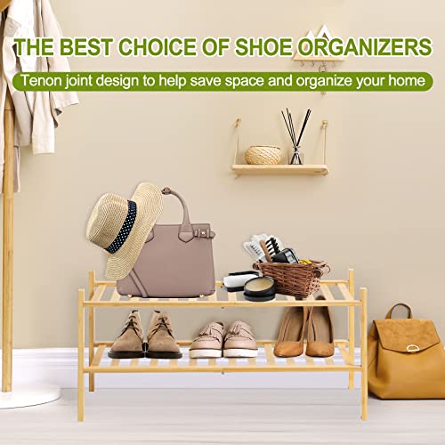 WANGMUXIA 2-Tier Bamboo Shoe Rack,Free Standing Shoe Racks Stackable Shoe Rack,Entryway,Hallway, Bathroom and Living Room,Multifunctional Bamboo Rack in Different Combinations (2-Tier)