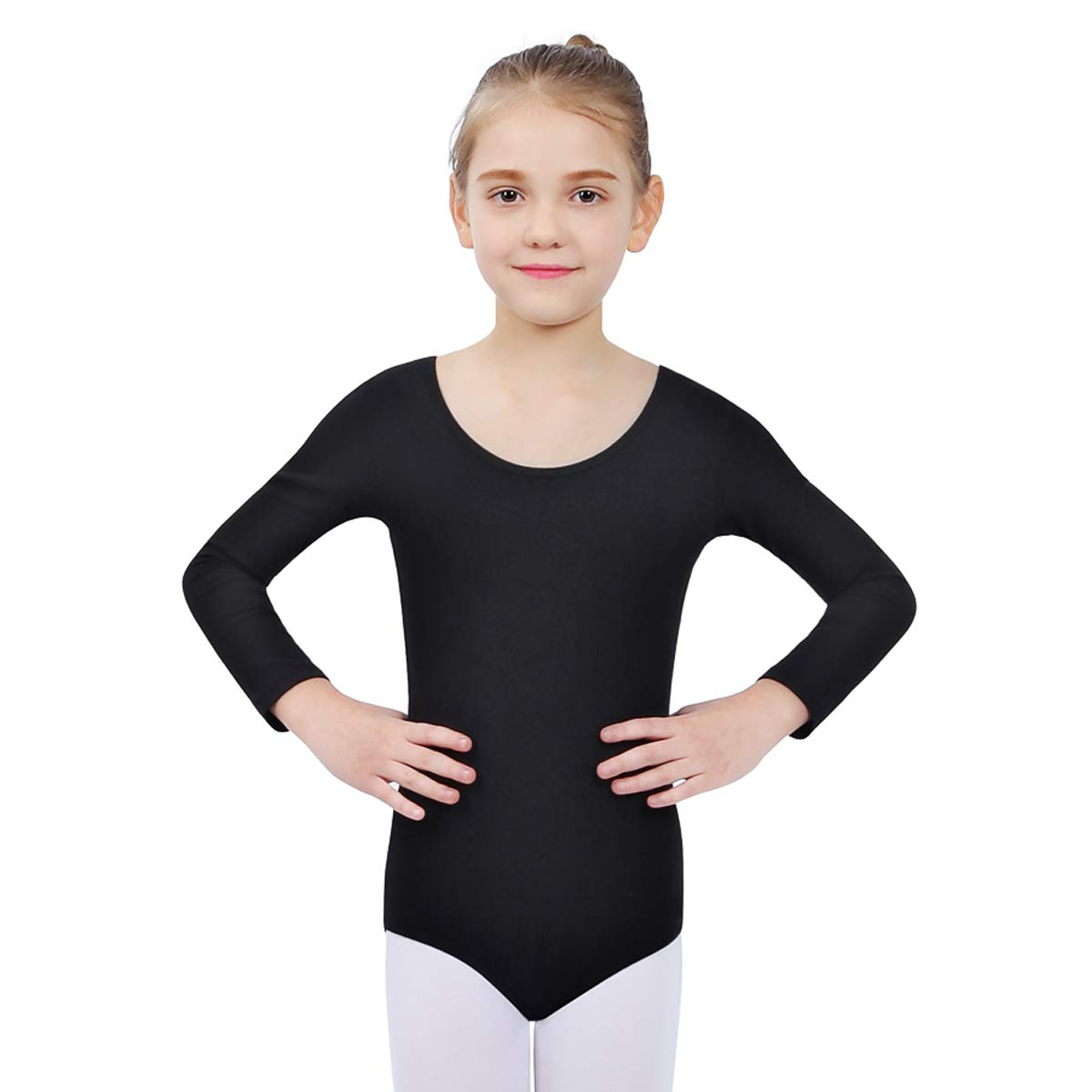 HiDance Ballet Leotards, Girls' Classic Long Sleeve Leotards, Crisscross Straps Back Dance Tops Black 110