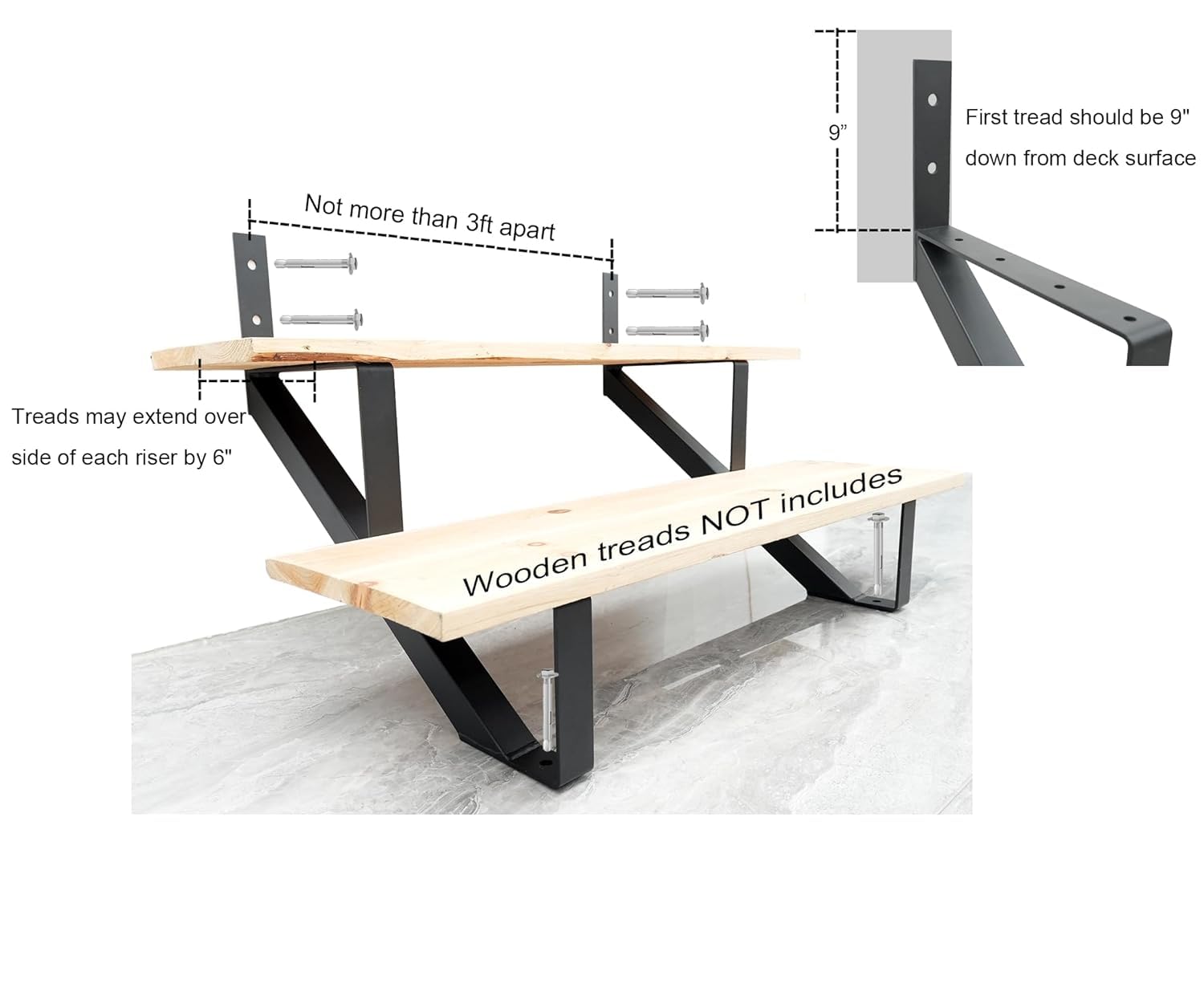 DIYHD Steel Stair Riser 7 Step Stair Stringer for Deck Height 58in