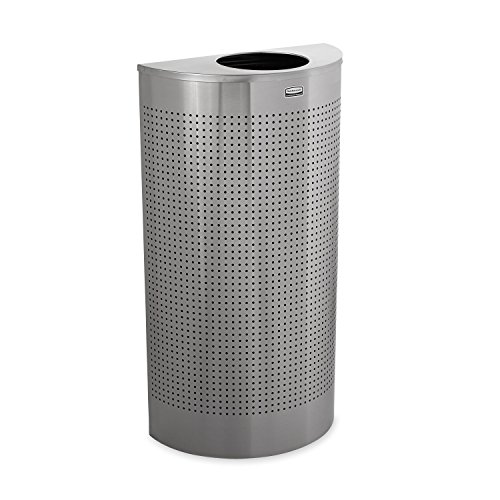 Rubbermaid Commercial Products Silhouette Trash Can, 12-Gallon, Silver, Half-Round Indoor/Outdoor Garbage Can/Bin with Side Opening for Lobby/Office/School/Restaurant