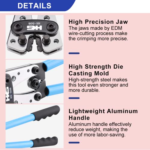 HKS Battery Cable Crimping Tool for AWG 10-1 Copper Ring Terminals, Heavy Duty Crimper for Wire Lugs