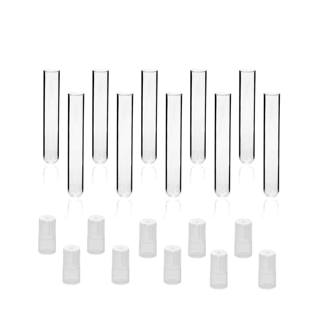 ULAB Scientific Glass Test Tubes with Autoclavable Caps, Vol.10ml, 16x100mm, Medium Borosilicate Glass Material, Pack of 20, UTT1009