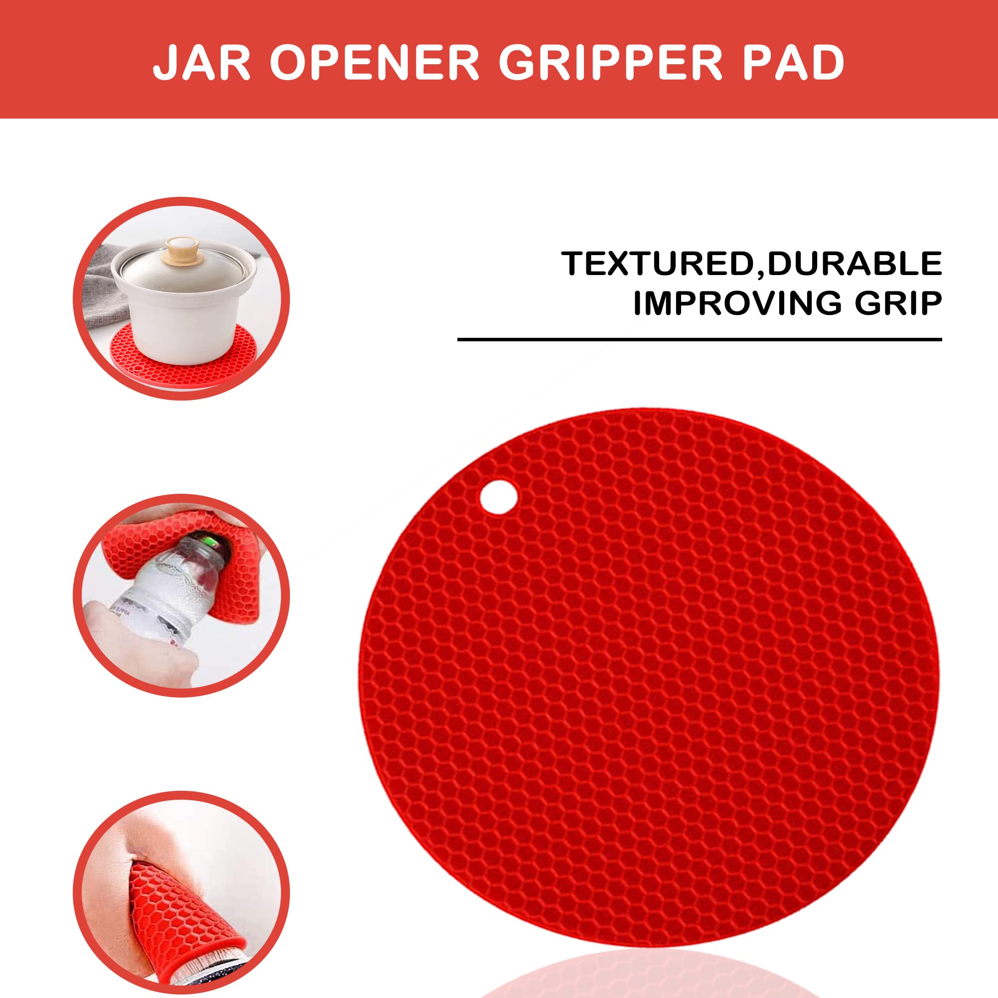 Jar Opener for Weak Hands, Easy Twist Jar Opener For Seniors with Arthritis, 5 in 1 Multi Function Bottle Opener Lid Opener For Arthritic Hands with Non Slip Rubber Jar Gripper Pad (Red)