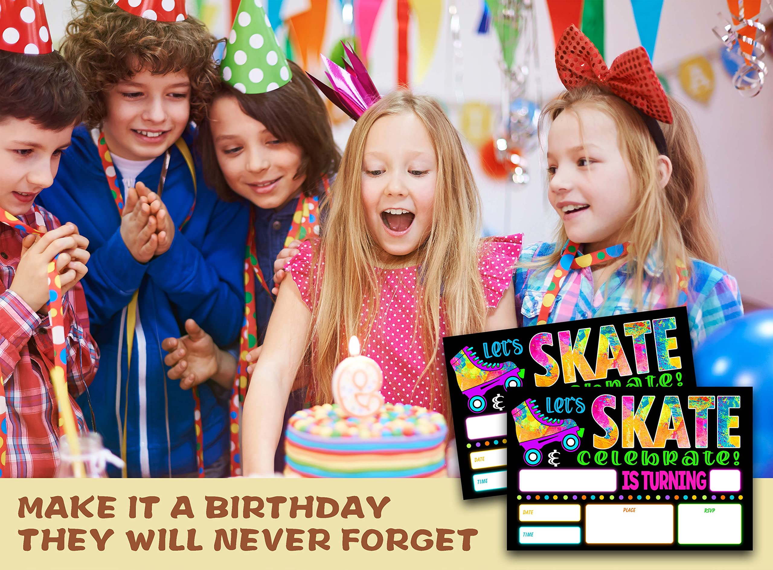 ONDTOM Tie Dye Roller Skating Birthday Party Invitations With Envelopes(4" x 6")- 20 Pack - Teenager Skate Party Invites-c19