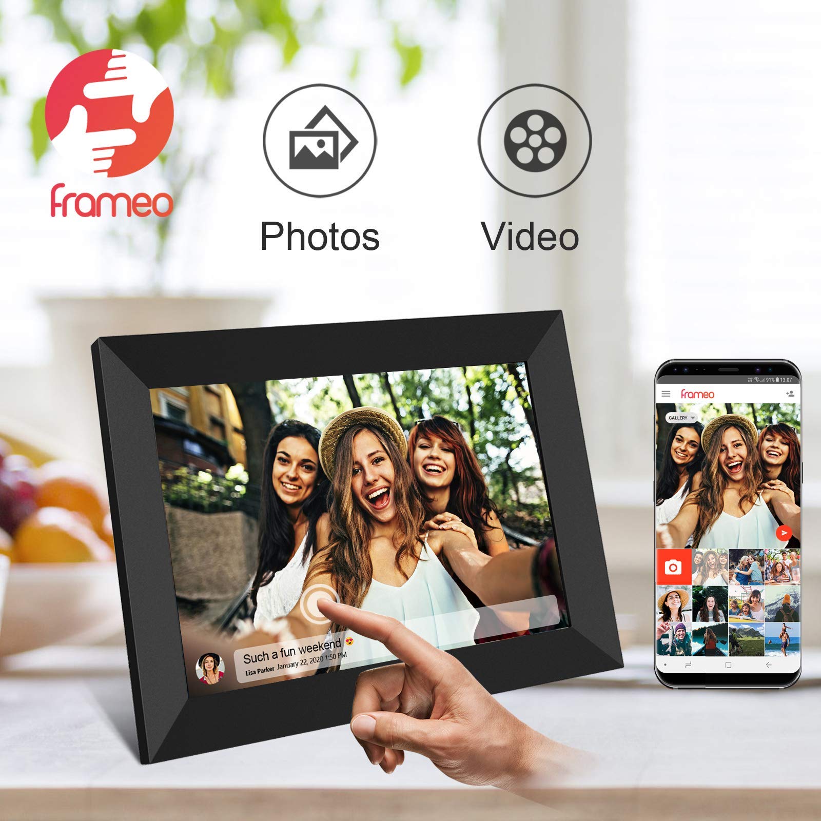 FRAMEO 10.1 Inch Smart WiFi Digital Photo Frame 1280x800 HD IPS LCD Touch Screen, Auto-Rotate, Motion Sensor, Built in 16GB Memory, Share Moments Instantly via Frameo App from Anywhere
