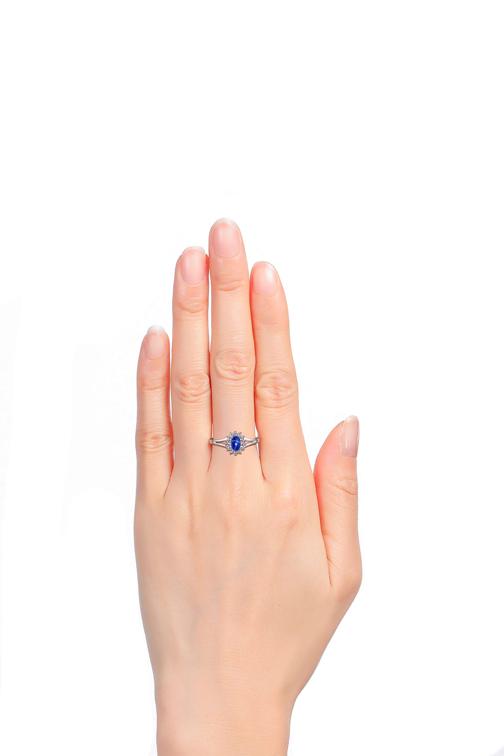 Diamond & Blue Star Sapphire Ring set in Sterling Silver