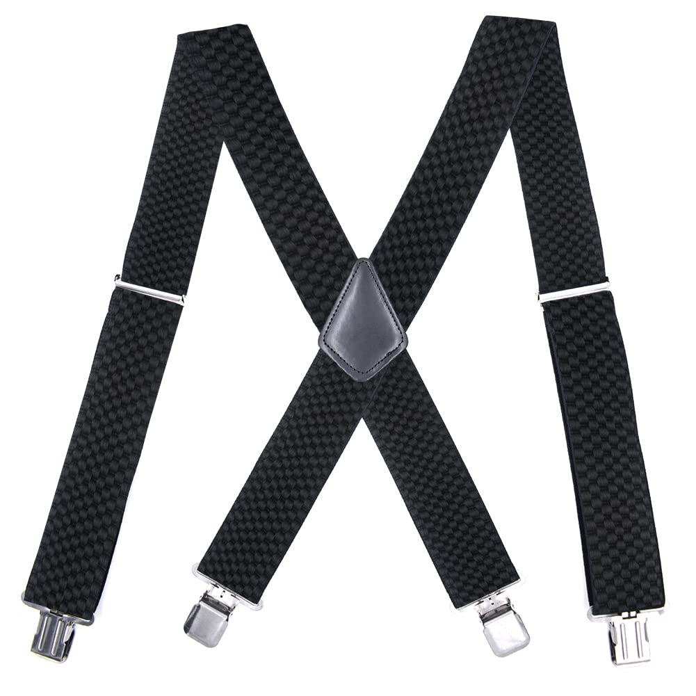 HYCOPROT Men's Suspenders Solid Adjustable Elastic Heavy Duty Clips X- BACK for Casual and Formal