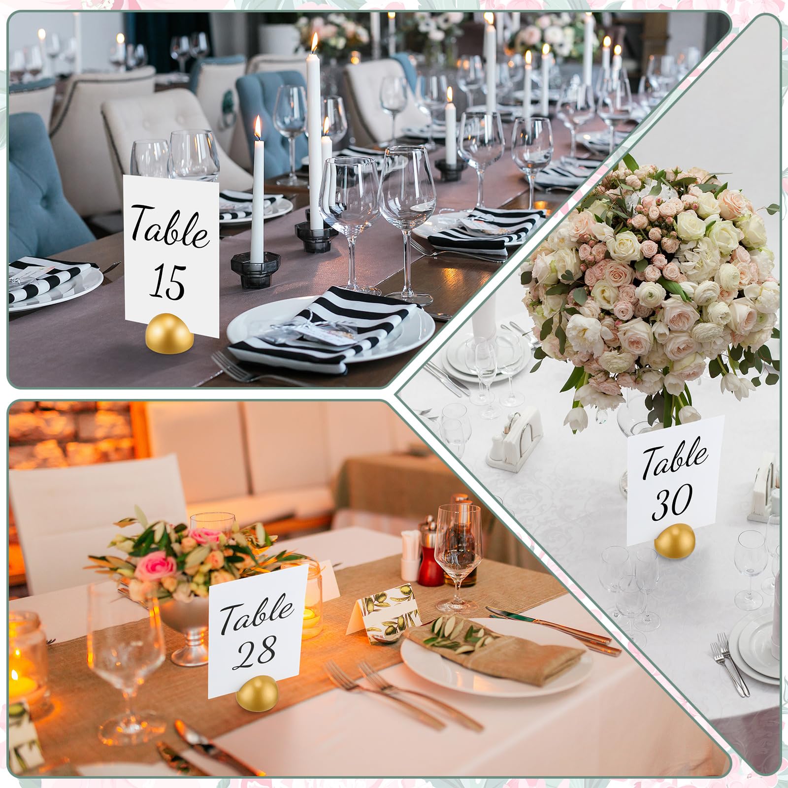 Queekay 30 Pieces Wedding Table Number 1-30 with Stands 4 x 6 Inch Table Number Signs with Round Card Holder Wedding Seating Chart for Wedding Reception Centerpieces Decorations Event Party (Gold)