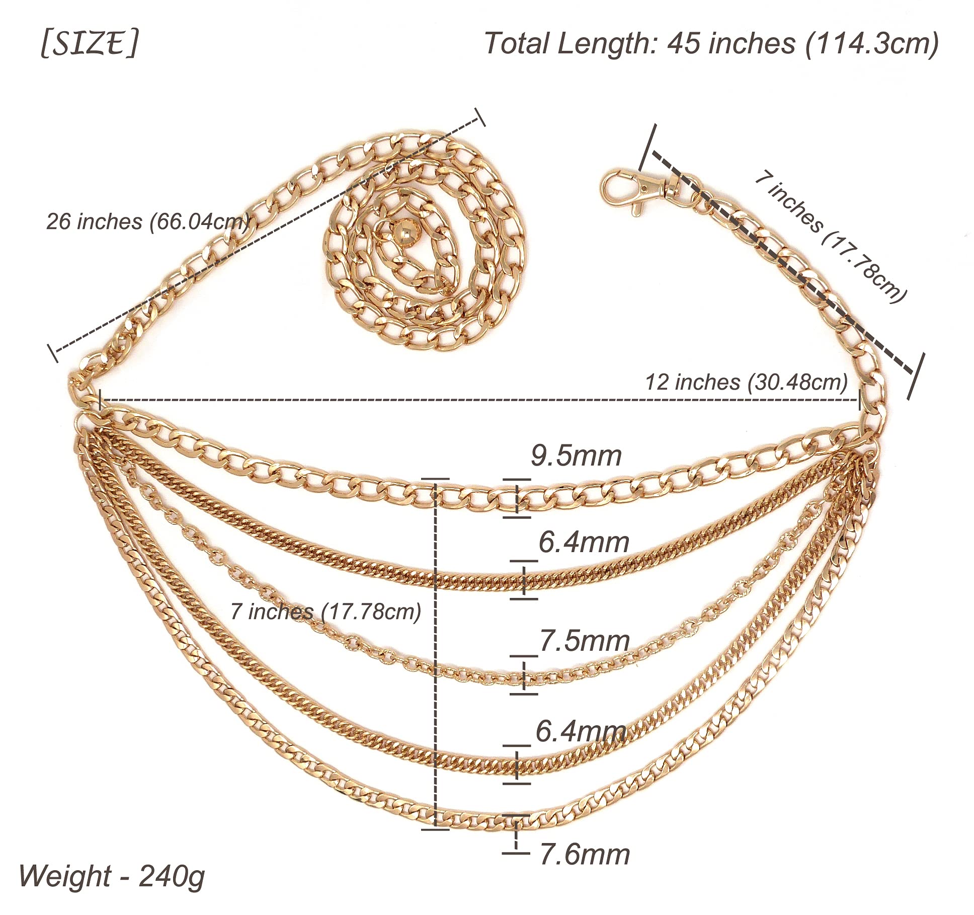 Fashion 21 Women's Premium Hang Low Multi Link Chain 4 or 5 Layer Waist Chain Belt in Gold, Silver Tone (Type 1 / Silver)