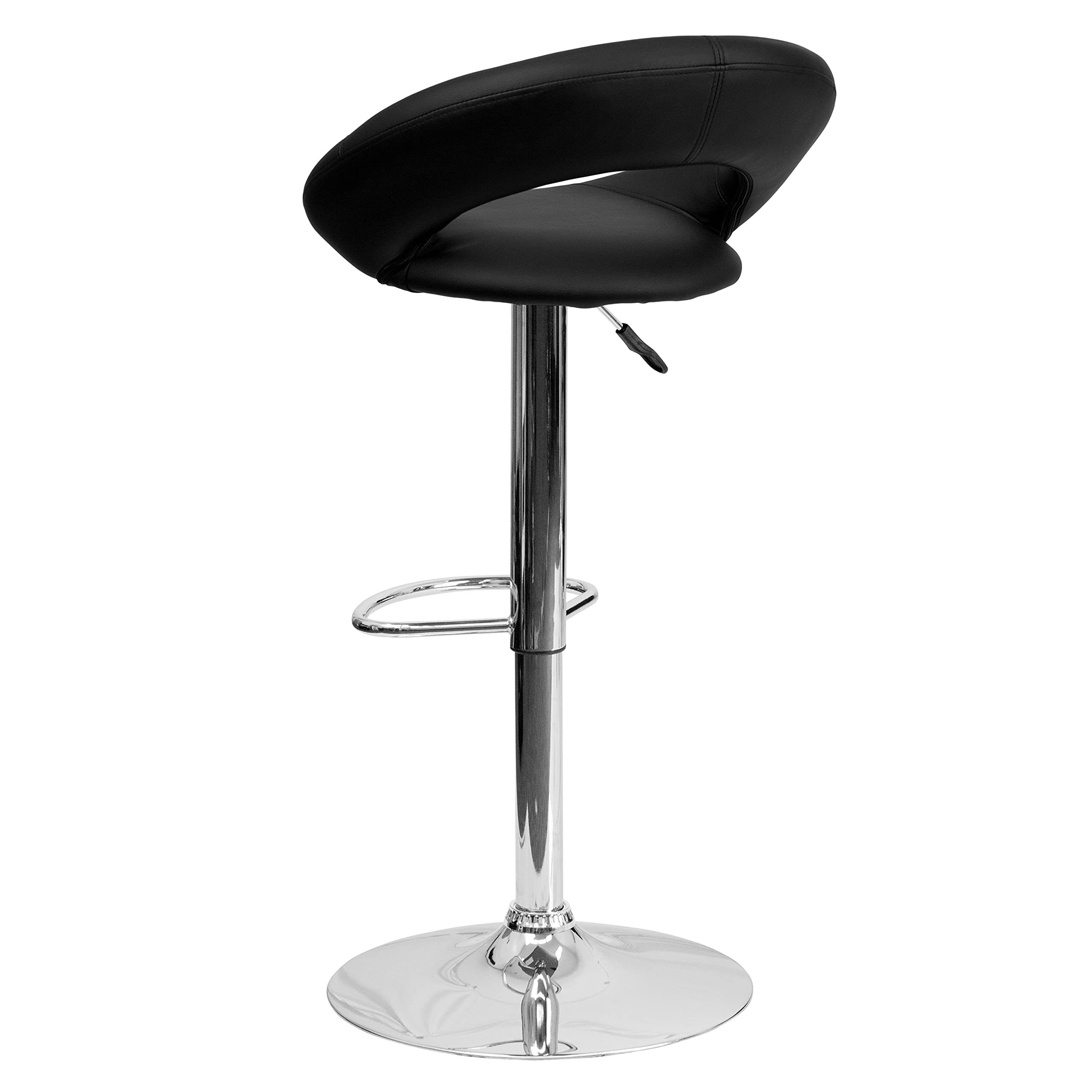 EMMA + OLIVER Brown Vinyl Rounded Back Adjustable Height Barstool,Chrome Base