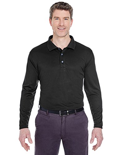 UltraClub Adult Cool & Dry Sport Long-Sleeve Polo 3XL BLACK