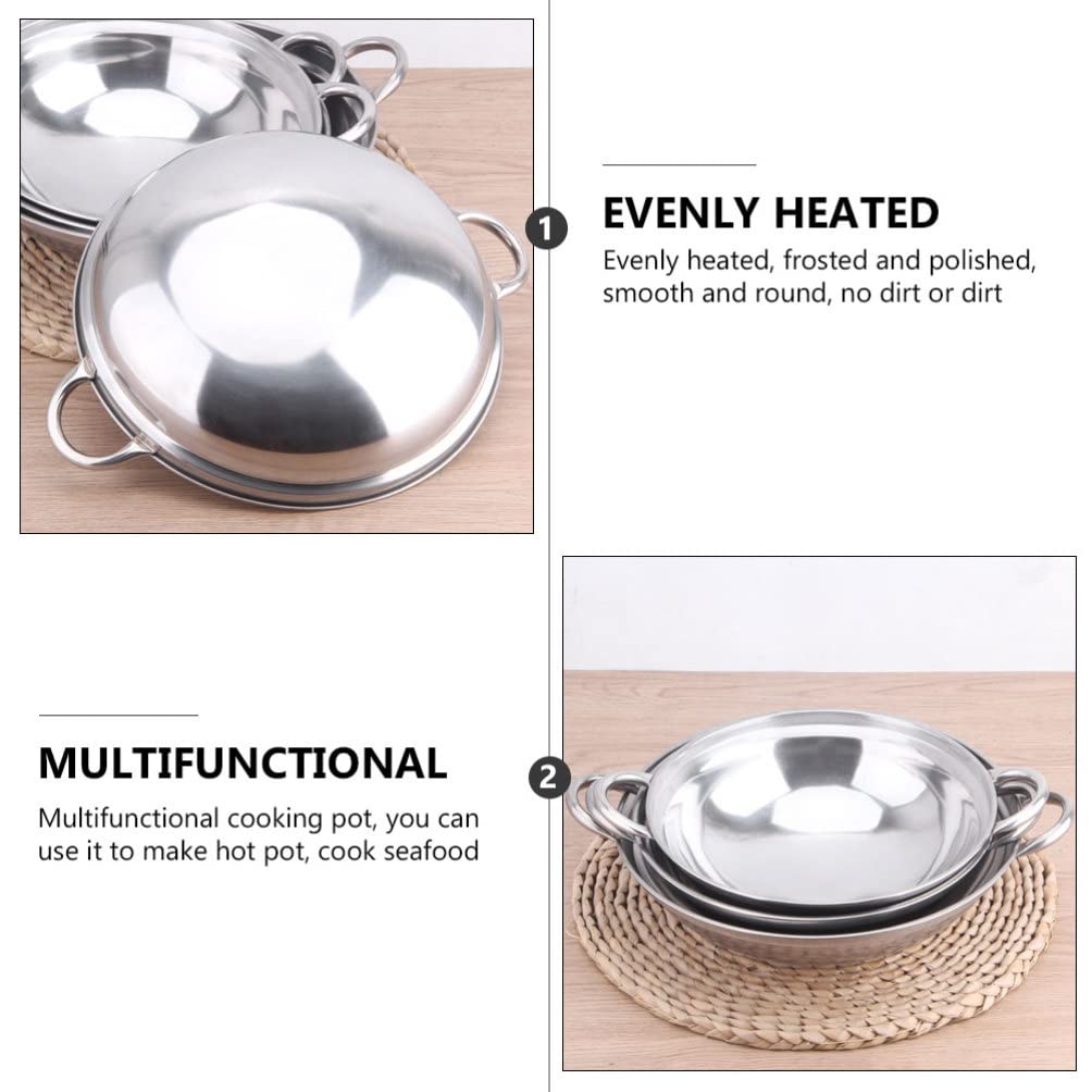 Hemoton 1 Set Stoves Wok Pan Stainless Steel Chinese Fry Pan with Lid Double Handle Cooking Skillet Pot Kitchen Cookware for Home Outdoor Picnic 22cm