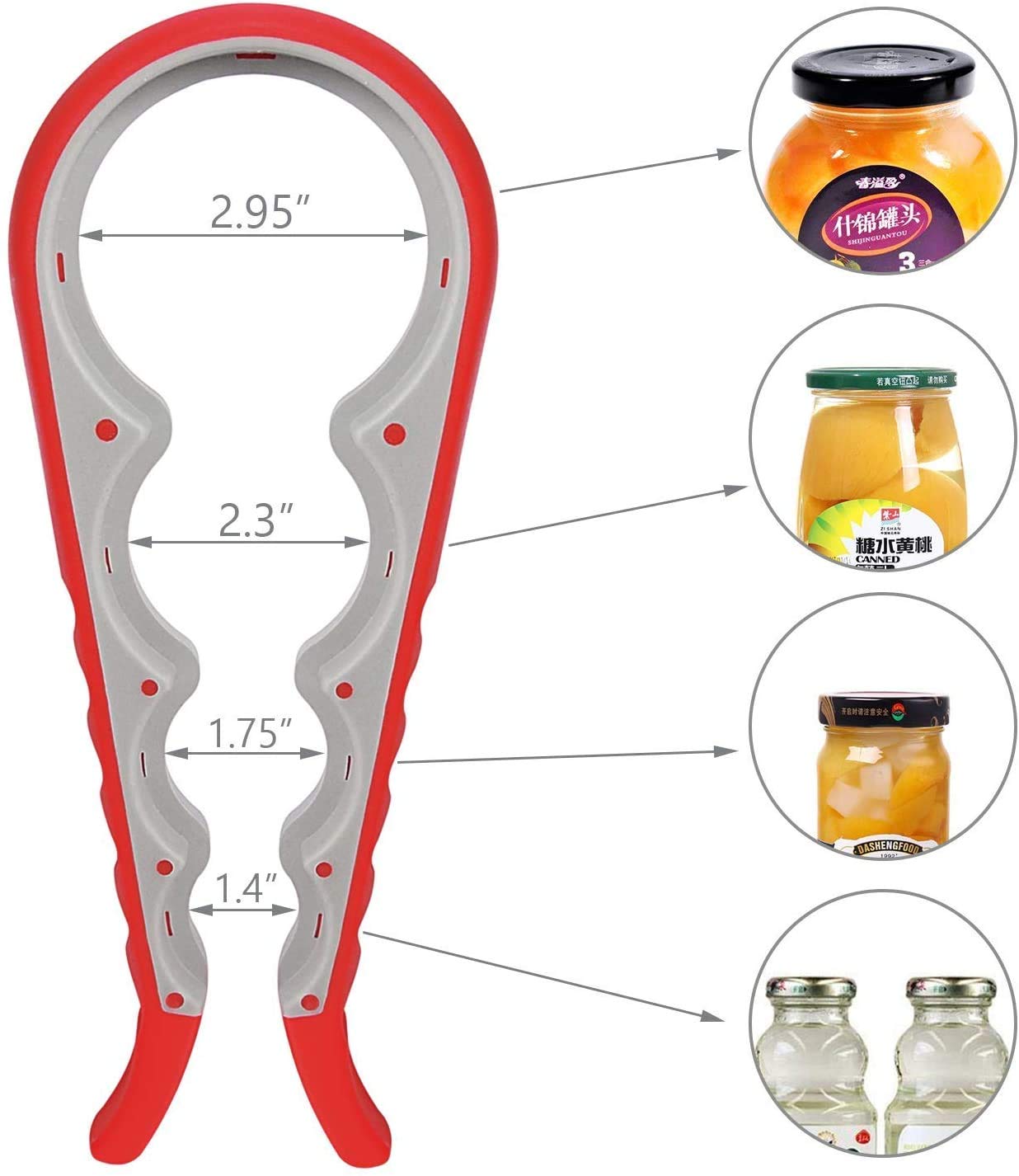 Jar Opener,Manual Can Opener,Bottle Opener Can Openers for Seniors with Arthritis,Weak Hands, 5-in-1 Multi Kitchen Tools Set for Children, Women and Seniors (Red)