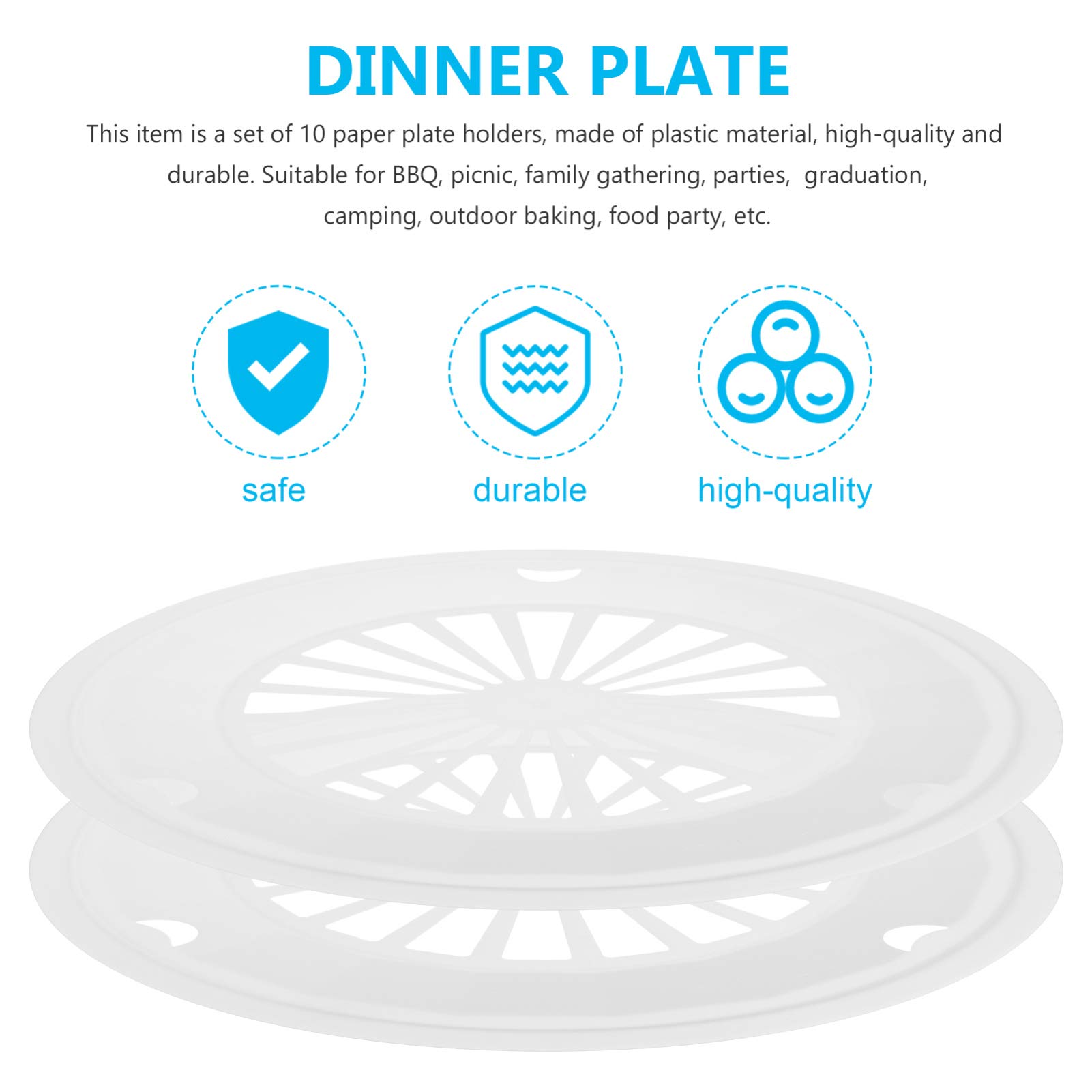 Hemoton 10pcs Grill Plate Food Service Tray Reusable Paper Plate Countertop Fruit Basket Plastic Tableware Tray Cutlery Tray Plastic Pallet Picnic Supplies Oval Salad Plate White Travel