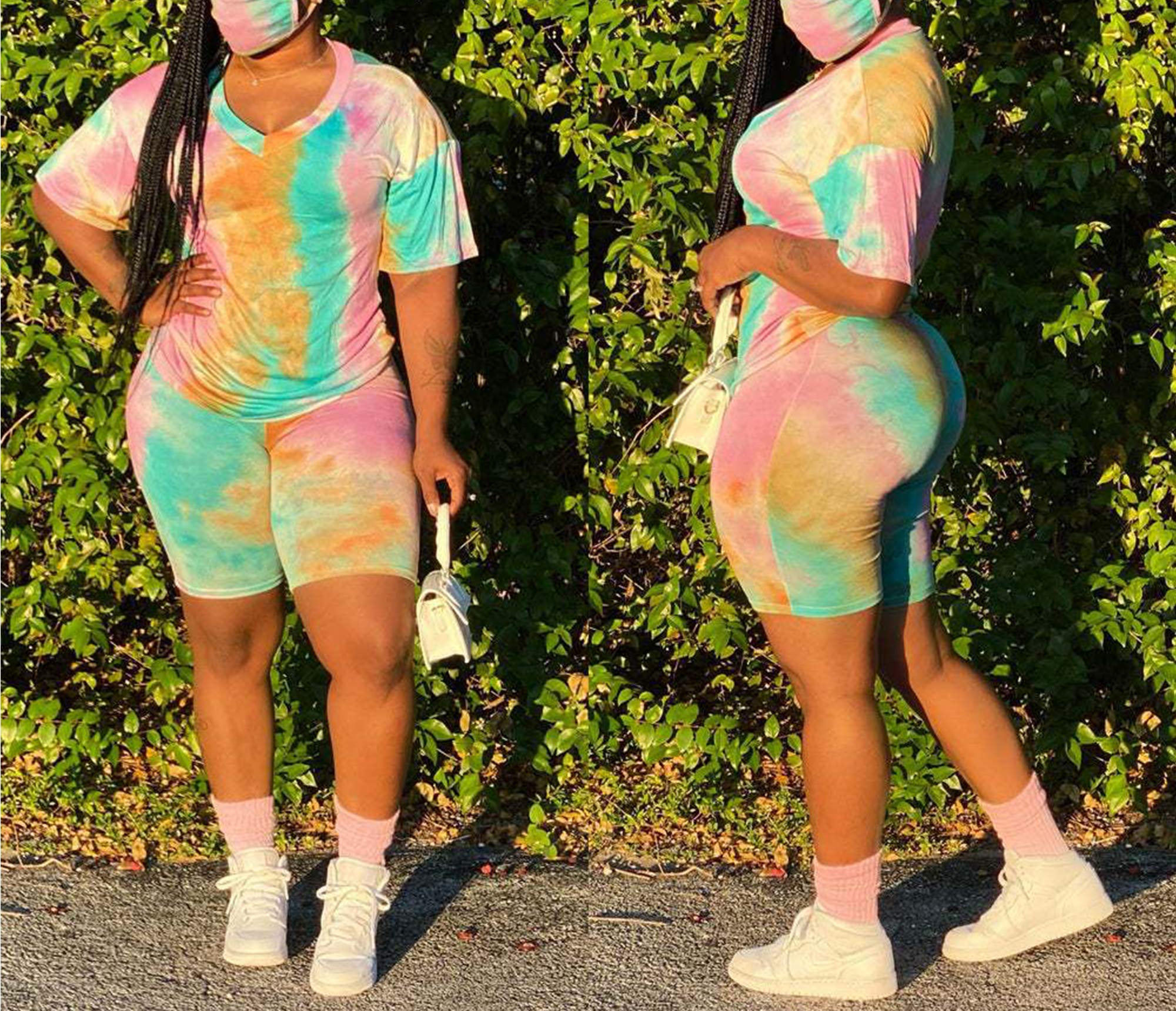 FANDEE Two Piece Outfits for Women Plus Size Tie Dye 4XL yellow green