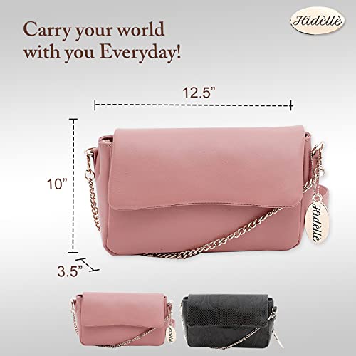 Hidelle Womens Leather Crossbody Shoulder Bag With Adjustable Straps | Purse Handbags For girls- Pink