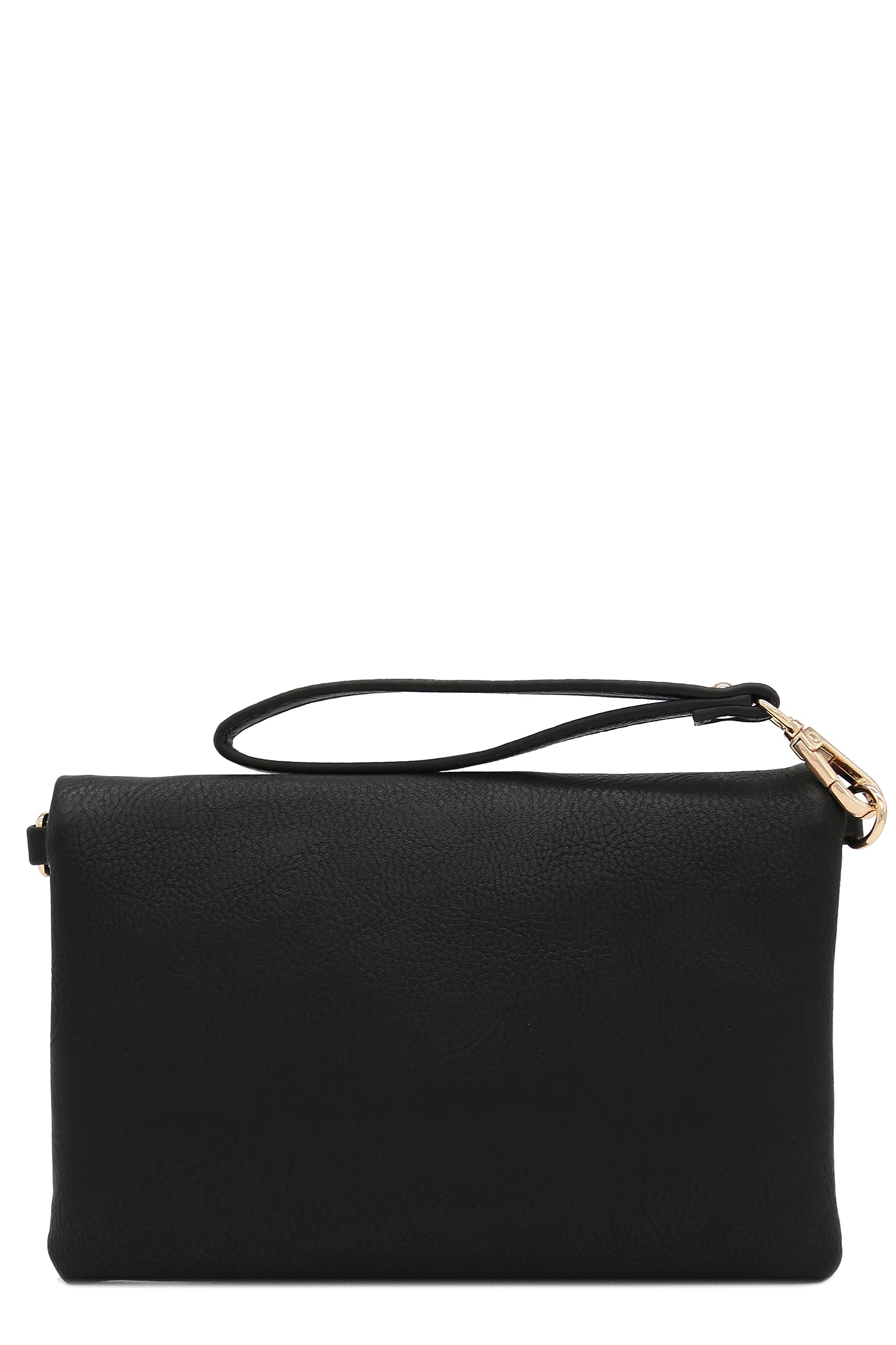 FashionPuzzle Envelope Wristlet Clutch Crossbody Bag with Chain Strap (Black) One Size