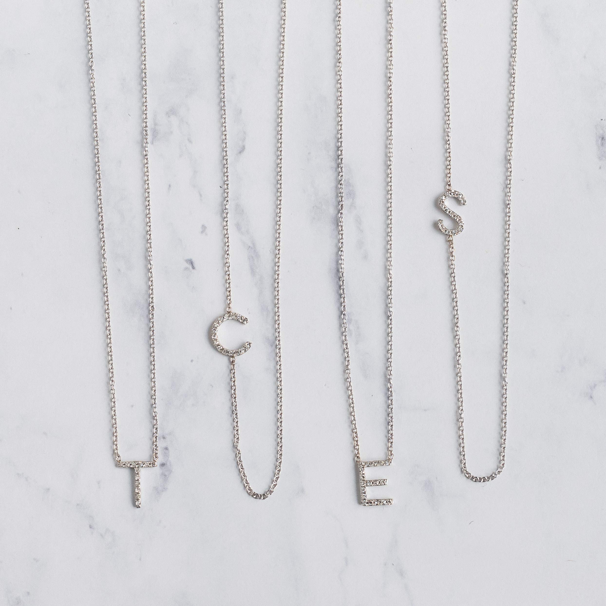 Diamond Initial Necklace, 14K Gold Pave Diamond Letter Necklace, Personalized Diamond Letter Necklace, Stackable, Handmade, Yellow Gold, Rose Gold, White Gold, Zoe Lev Jewelry