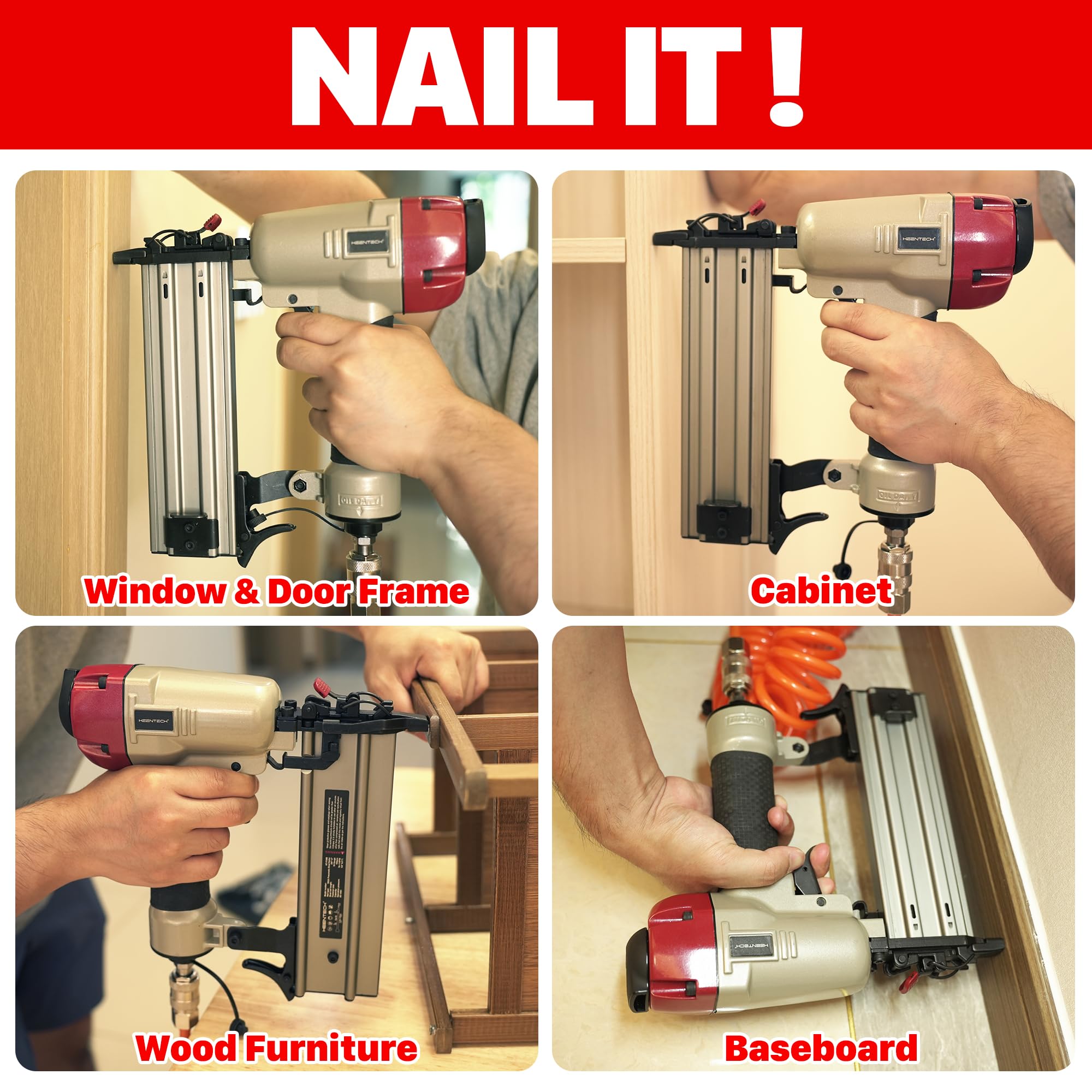 KEENTECH Pneumatic Brad Nailer 18 Gauge with Nails, 5/8" to 2", 3000pcs, Industrial Air Brad Nailer for Long Duration Wood Project, Tool-Free Jamming Release, Ready-to-use Nail Gun, No Air Compressor