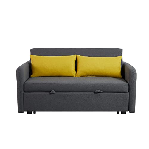 ERYE Sleeper Futon Couch Bed W/Pull Out Sleep Daybed, 3-in-1 Functional Love Seat Reclining Backrest Sofa&Couch, Gray Polyester W/Side Pockets USB Ports