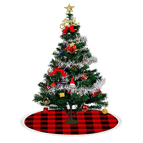 Dream Bay Christmas Tree Skirt,Buffalo Plaid Christmas Tree Mat for Xmas Party Decoration 30x30 Inches