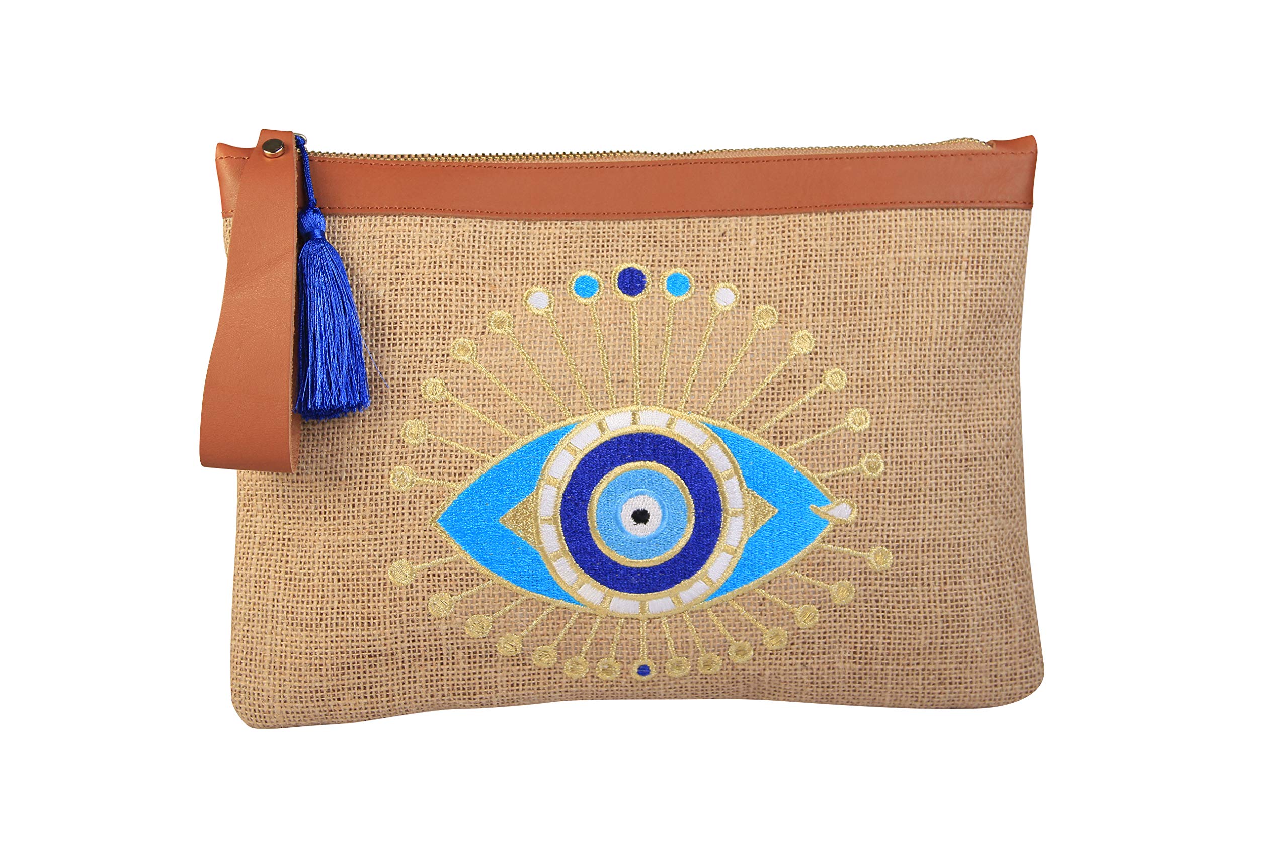 Evil Eye Embroidered Women Jute Clutch Bag Sun Beach Summer Style