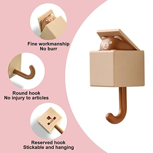 PULRYO 2 Pcs Creative Adhesive Coat Hooks, Plastic Pet Wall Hooks for Hanging Key, Bag, Hat, Towel, Backpacks, Cute Cat Adhesive Hooks for Wall Decorations (H)